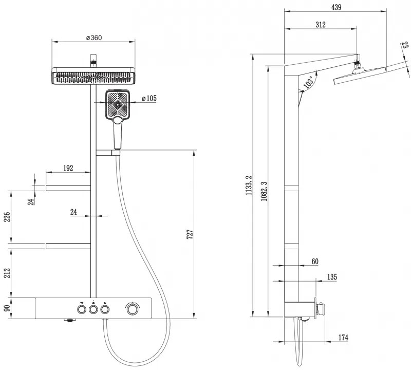 Mexen Saxx, sprchová sada s ruční a dešťovou hlavicí, černá, 78102-70