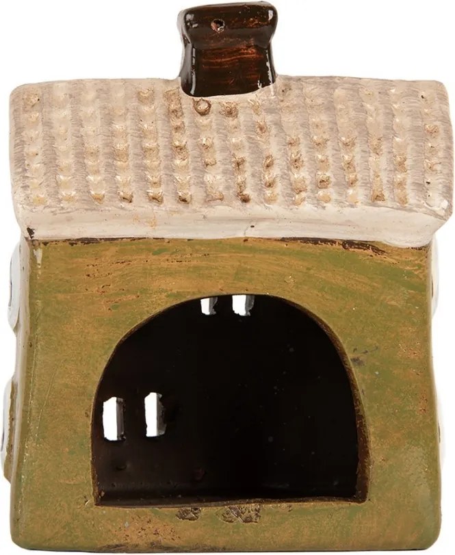 Zelený keramický svícen na čajovou svíčku domek Village - 11*7*13 cm