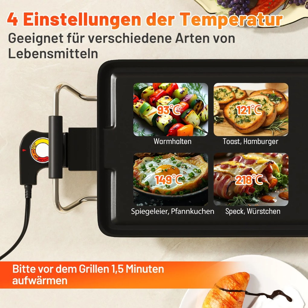 Costway Teppanyaki gril 1800 W elektrický grilovací talíř nepřilnavý stolní gril