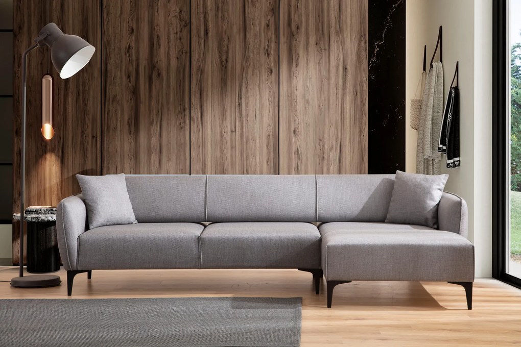 HANNAH HOME Rozkládací šedá pohovka BELISSIMO s lenoškou vpravo 560ARE1804