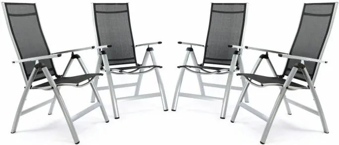 4 ks kovová zahradní židle polohovatelná, textilní sedák a opěradlo