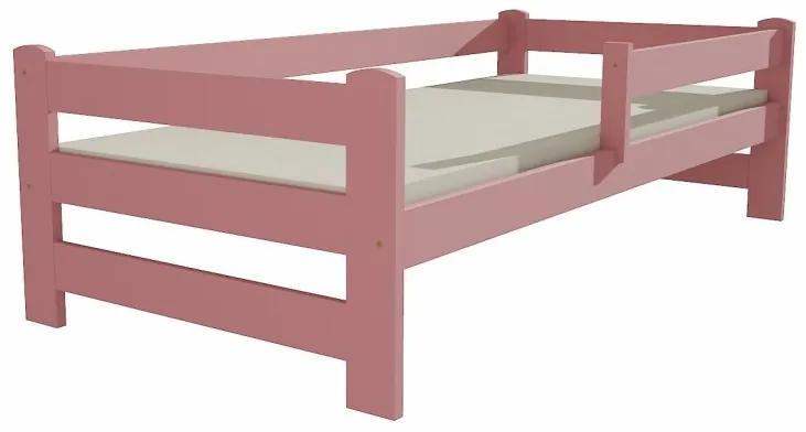 Dětská postel se zábranou WOODY vč. roštu, úložných prostor a matrace Povrchová úprava: netransparentní barva růžová, Rozměry: 90 x 180 cm