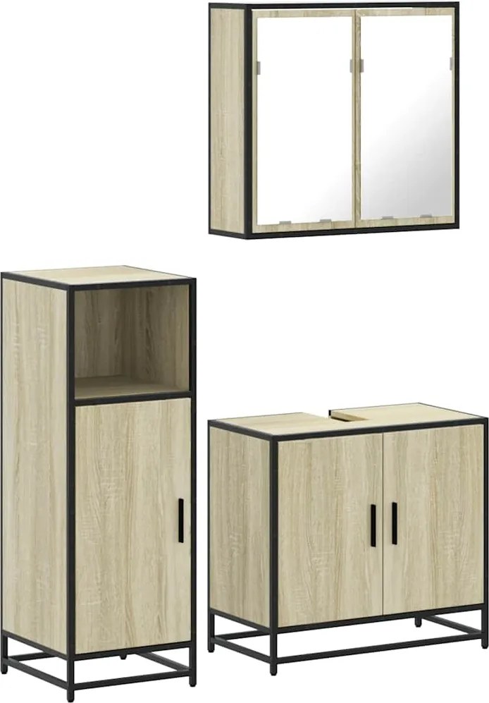 3dílný set koupelnového nábytku dub sonoma kompozitní dřevo 3300946