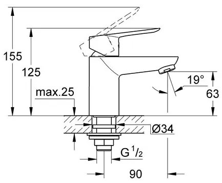 Grohe BauLoop Umyvadlový ventil na studenou vodu, chrom 32857000