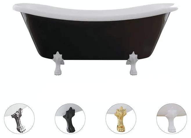 Besco Volně stojící vana ze sanitárního kompozitu Amelia BW 190x77 s přepadem Barva: Bílá/černá, Rozměry (cm): 189x76,5, Varianta: s přepadem, nohy: ZLATÉ