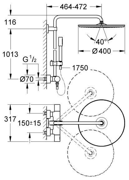 GROHE 27174001 - Sprchový systém RAINSHOWER SYSTEM 400 450 mm lesklý chrom