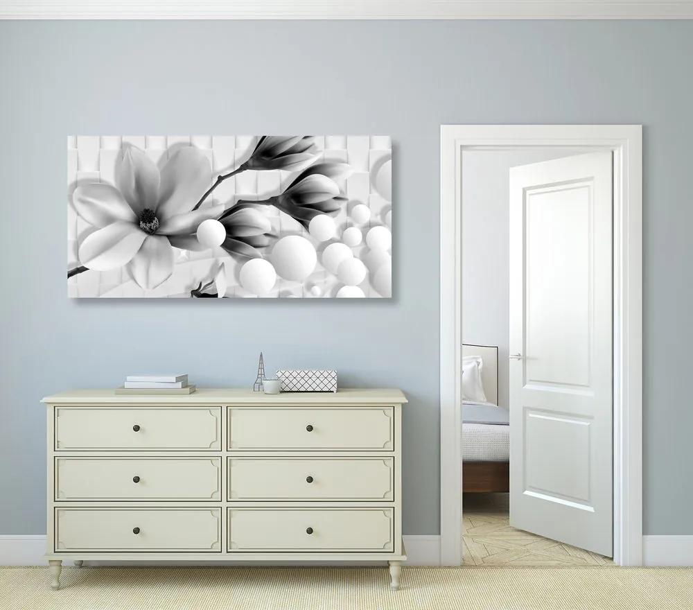 Obraz černobílá magnolie s abstraktními prvky Varianta: 100x50