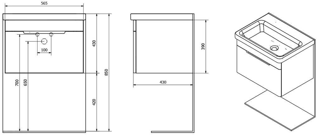 Sapho, ELLA umyvadlová skříňka 56,5x39x43cm, bílá (70060), EL060-3030