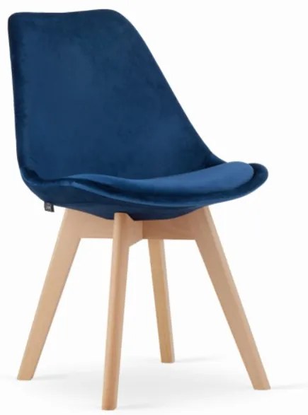 Sametová židle London modrá s přírodními nohami