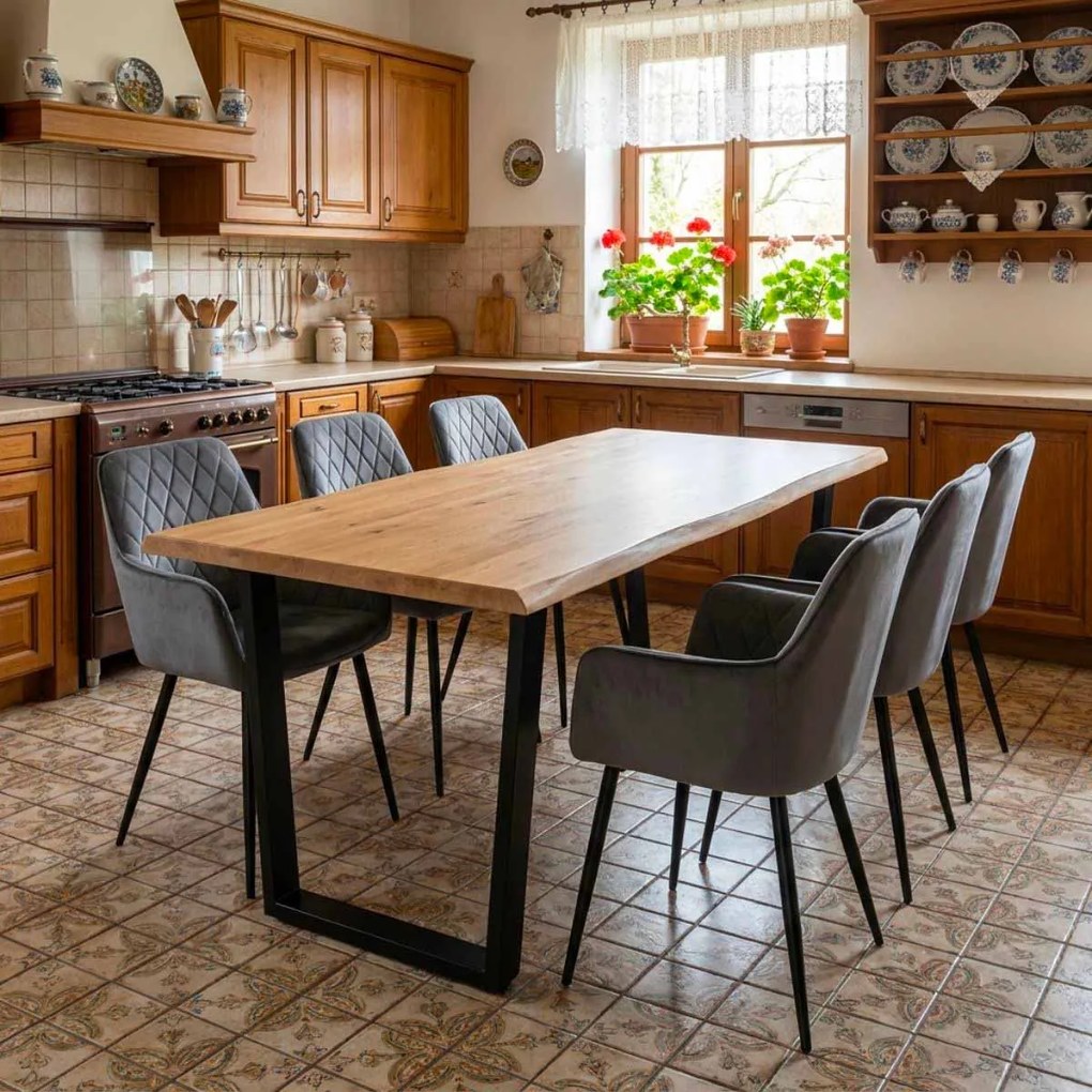 Vikio Jídelní set pro 6 osob 180x90 cm dub noha U šedá židle s područkami VJS168-6S