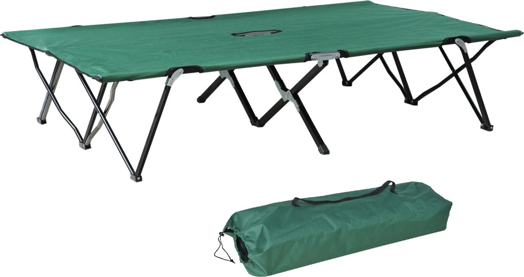 Skládací kempovací postel Outsunny pro 2 osoby s nosností až 136 kg, ocel, Oxford, zelená+černá, 193 x 125 x 40 cm | Aosom