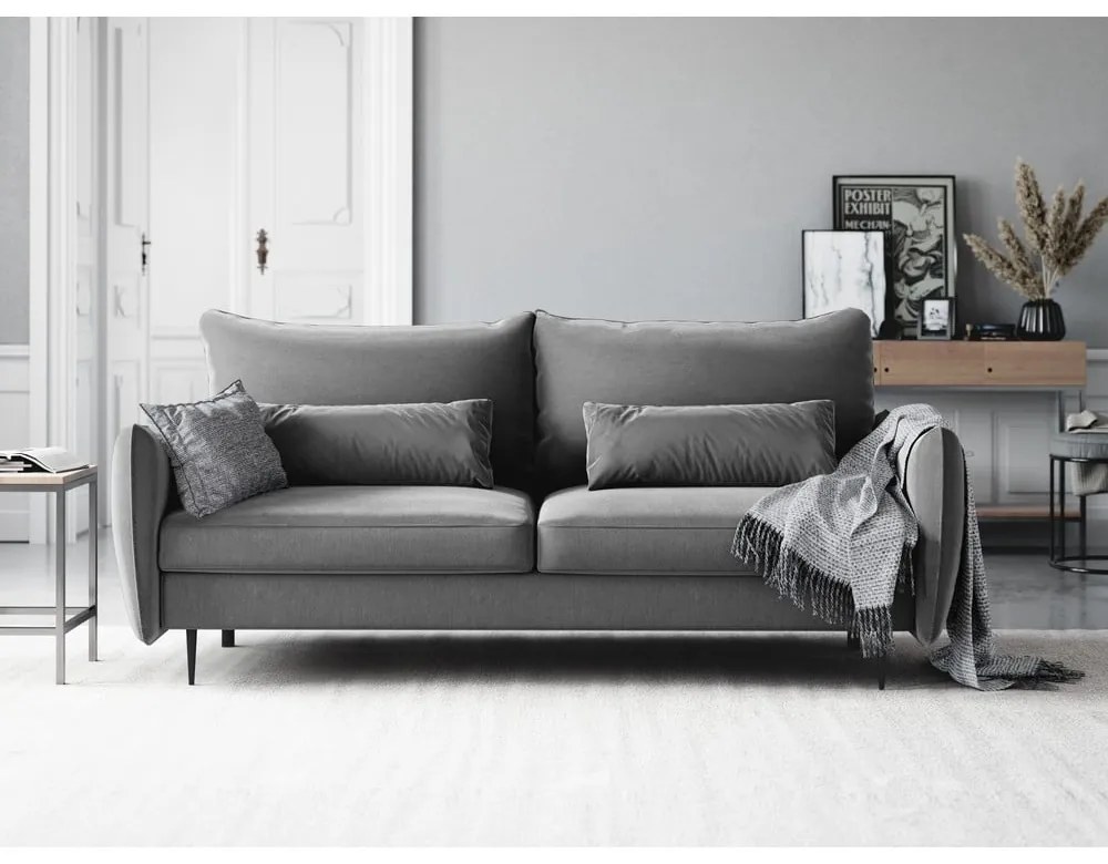 Šedá sametová rozkládací/s úložným prostorem pohovka 222 cm Vermont - II. jakost – Cosmopolitan Design