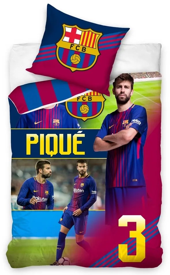 CarboTex Bavlněné povlečení FC Barcelona Piqué, 140 x 200 cm, 70 x 80 cm