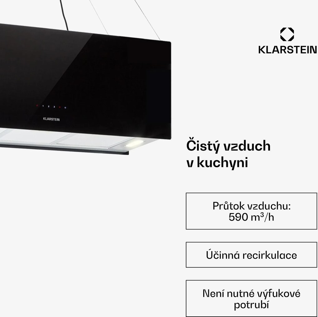 Klarstein Kronleuchter XL, digestoř, 90 cm, ostrůvková, 590 m³/h, dotyková, LED, černá