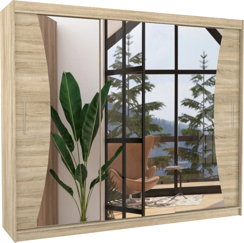 ADRK Furniture Skříň s posuvnými dveřmi a zrcadlem DIEGO 250 ADRK-SW-DIE-S-250