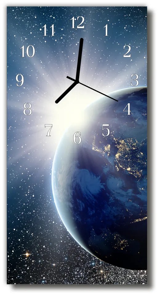 Skleněné hodiny vertikální Planet Universe modrá země 30x60 cm