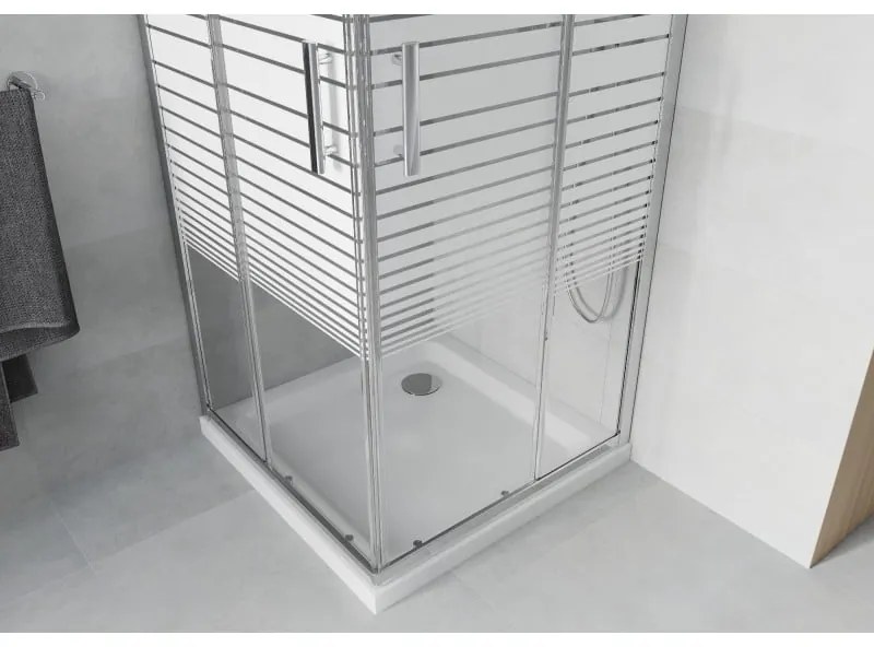 Mexen Rio čtvercový sprchový kout 70 x 70 cm, 5mm sklo, čiré sklo/pásy, chromový profil + slim sprchová vanička 5cm, 860-070-070-01-20-4010
