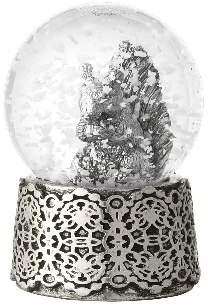 LENE BJERRE Sněhová koule SERAFINA s veverkou platinové stříbro