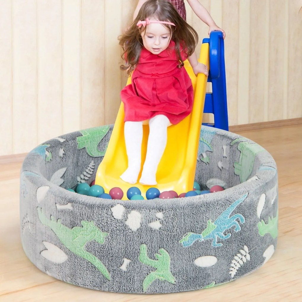 Costway Baby Ball Pit s odnímatelným krytem Svítí ve tmě Round Play Pool, šedá