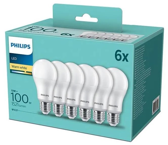 SADA 6x LED Žárovka Philips A60 E27/13W/230V 2700K