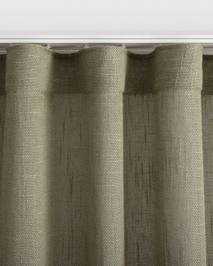 Závěs na řasící pásce wave barva zelená látka poloprůhledná, pletený vzor