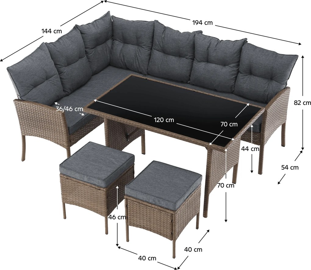 Zahradní ratanový set, přírodní/světle šedá, RANDI