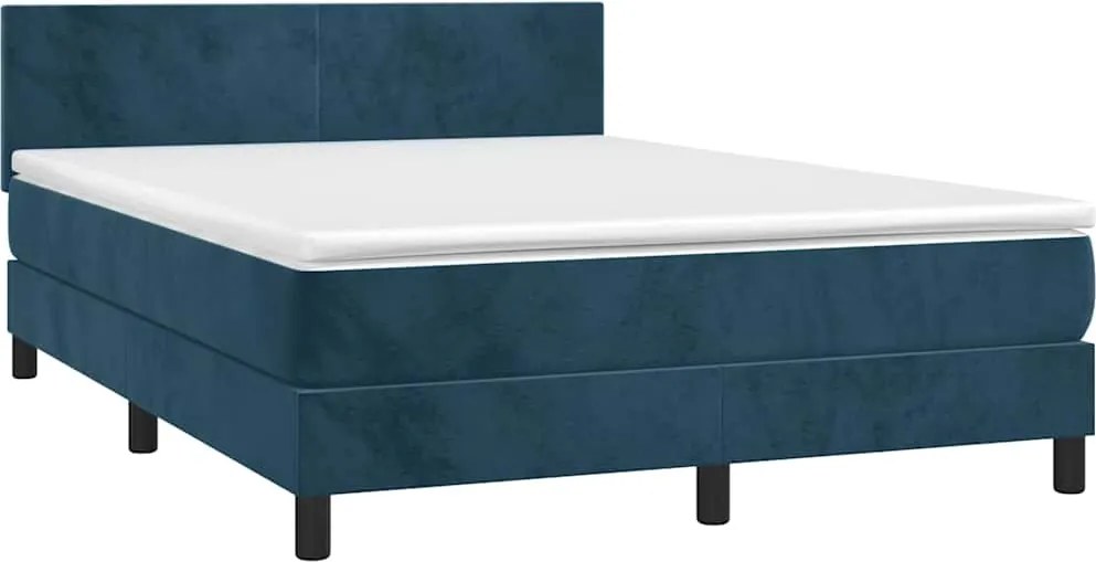 Box spring postel s matrací a LED tmavě modrá 140x190 cm samet 3134283