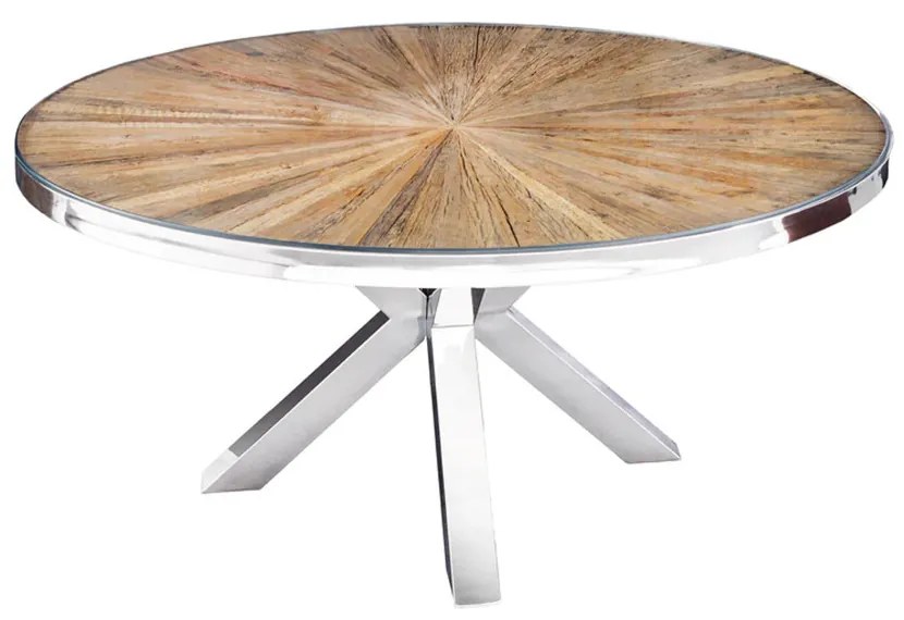 Massive home | Kulatý jídelní stůl BARRACUDA 140 cm sklo/masiv teak