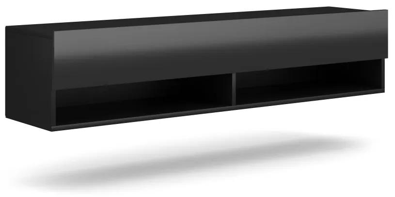 Závěsný TV stolek Derby 140 cm černý mat/černý lesk