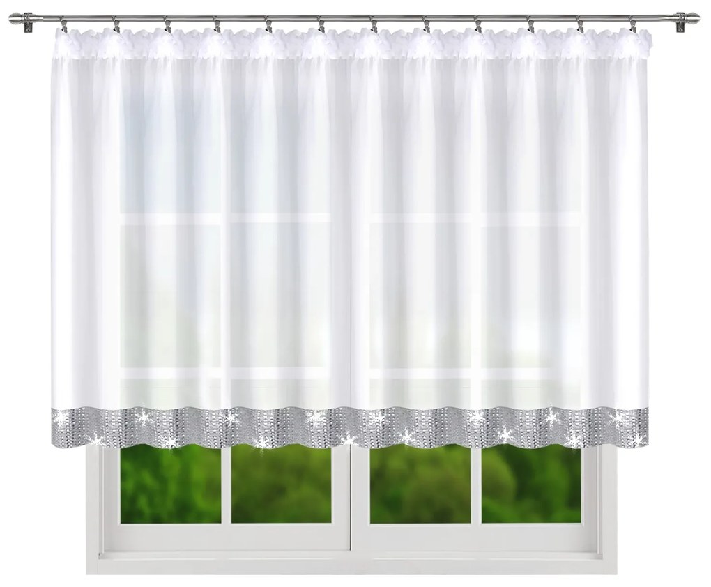 Dekorační krátká záclona se zirkony s řasící páskou MONIQUE bílá 300x120 cm nebo 400x120 cm MyBestHome Rozměr: 300x120 cm
