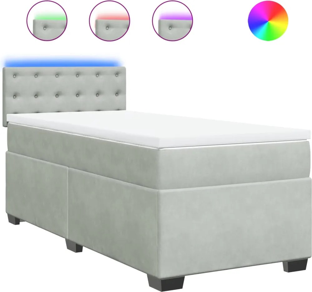 Box spring postel s matrací světle šedá 100x200 cm samet 3288546