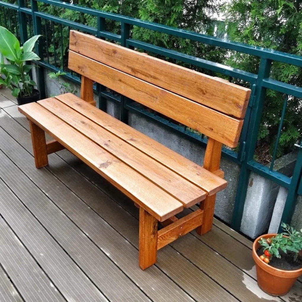 KULHÁNEK Zahradní lavice s opěradlem - přírodní Délka: 150 cm, Odstín nátěru: lazura - dub