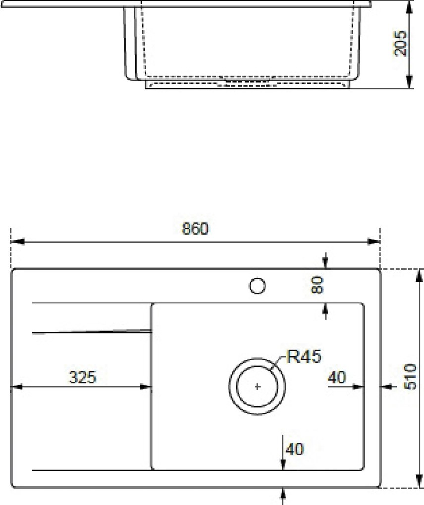 Sapho Avoria kuchyňský keramický dřez s odkapem 86 x 51 cm bílá 55086