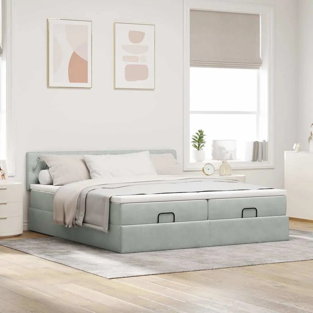Osmanský rám postele s matracíes světle šedá 200x200cm samet 3312098
