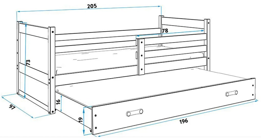 Dětská postel s výsuvnou postelí RICO 200x90 cm Bílá Bílá