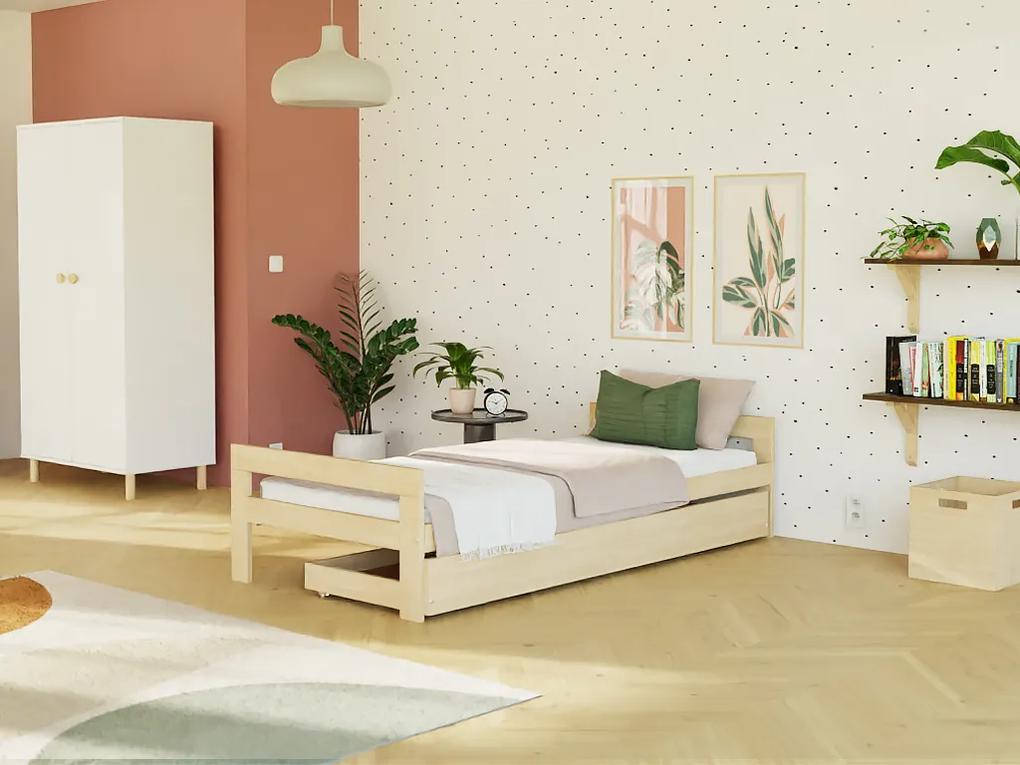 Benlemi Rostoucí dřevěná jednolůžková postel SWITCH 2v1 s čely a úložným šuplíkem Zvolte barvu: Pastelově růžová, Zvolte rozměr: 80x180 cm