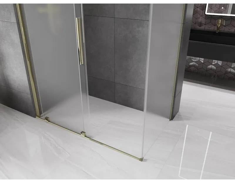 Mexen Velar, sprchový kout s posuvnými dveřmi 130 x 70 cm, 8mm sklo námraza, zlatá lesklá, 871-130-070-31-50
