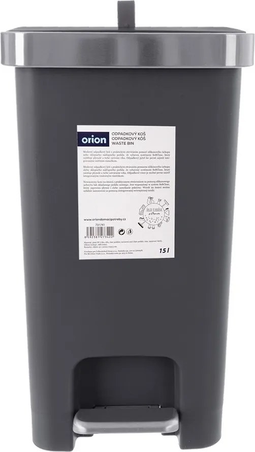 Šedý nášlapný plastový odpadkový koš 15 l Premier – Orion