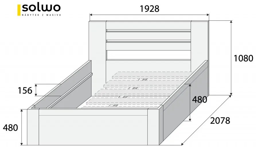 Masivní postel TANGO - Solwo Design Dřevo a odstín oleje: BUK Cink - Olej odstín BO106, Rozměr spací plochy: 200x200