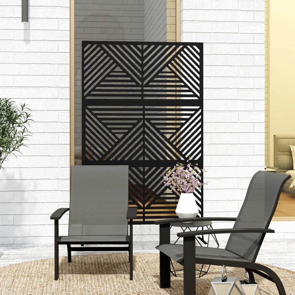 Dekorativní venkovní rozdělovací stěna Outsunny s diamantovými motivy a 2 nohama, vysoká ocelová zahradní stěna pro balkón a terasu, 122x45x198 cm, č…