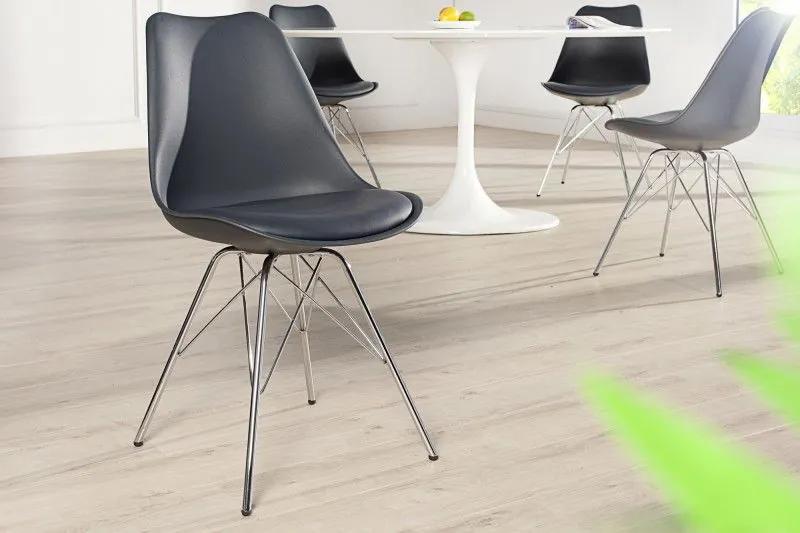 Deflee židle SCANDINAVIA RETRO GREY ZDL38090100% polyuretan -syntetická kůže, plast, chrom  50 cm x 85 cm x 60 cm