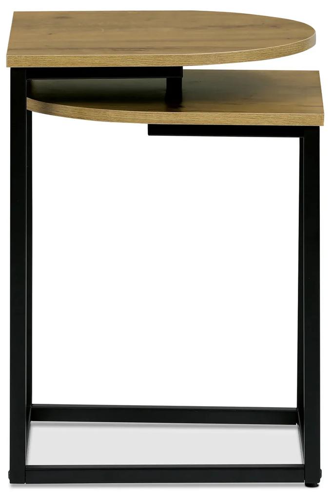 Odkládací stolek CT-609 OAK, 40x40 cm, MDF laminovaná, divoký dub, kov černý matný lak