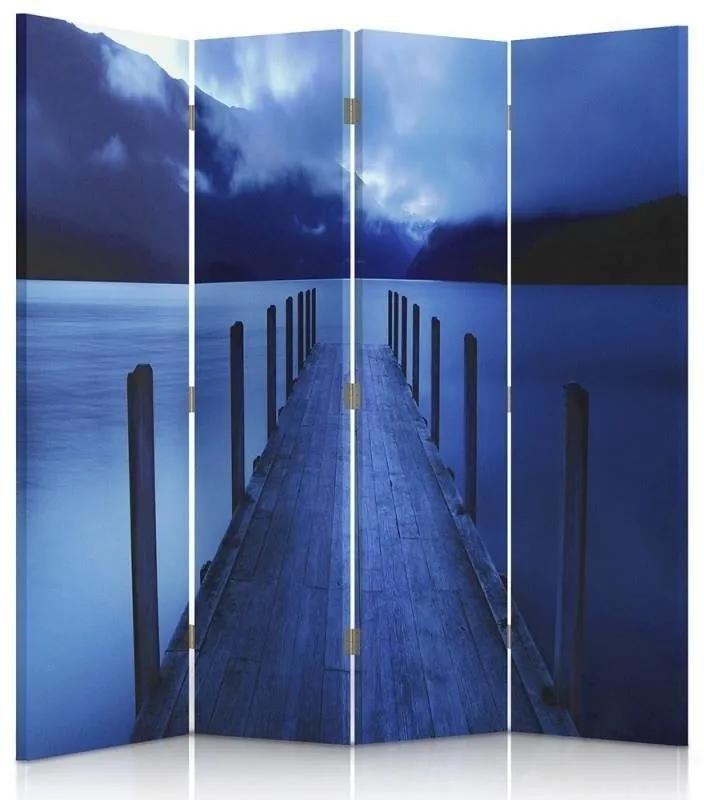 Ozdobný paraván Modrá krajina - 145x170 cm, čtyřdílný, obustranný paraván 360°