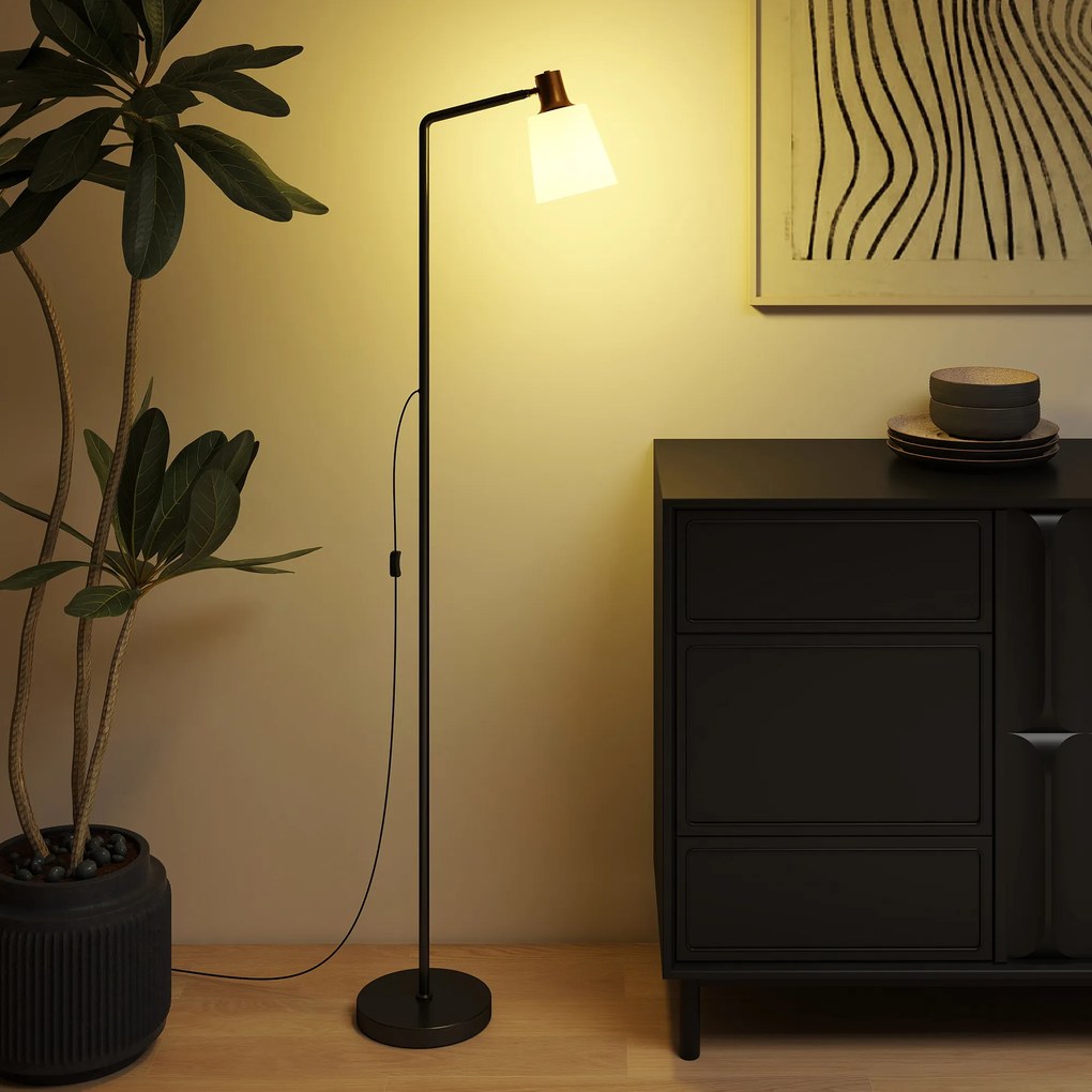 HOMCOM LED stojací lampa do obývacího pokoje, stojací lampa s 350° otočnou hlavou, stojací lampa s barevnými teplotami 3000K/4000K/6500K, černá