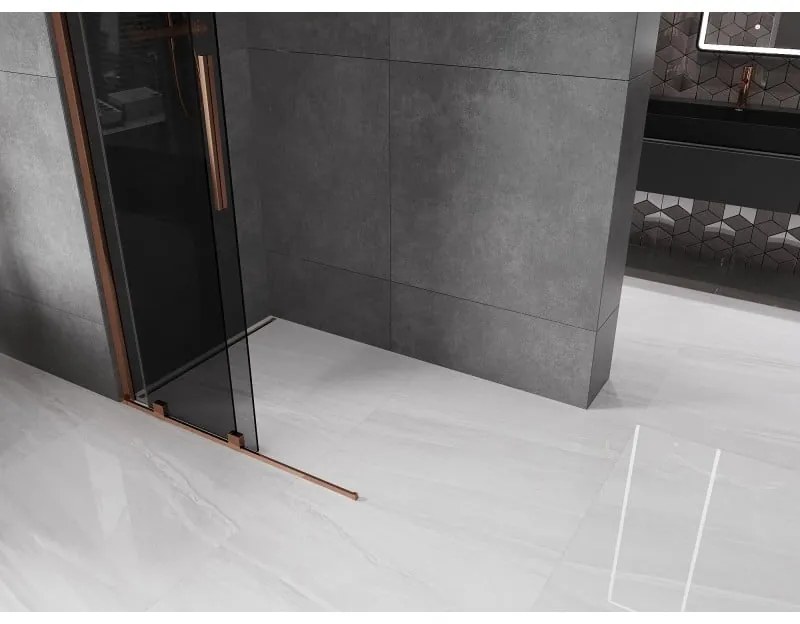 Mexen Velar, sprchová zástěna s posuvnými dveřmi Walk-in 70 x 200 cm, 8mm šedé sklo, růžové zlato, 871-070-000-43-60