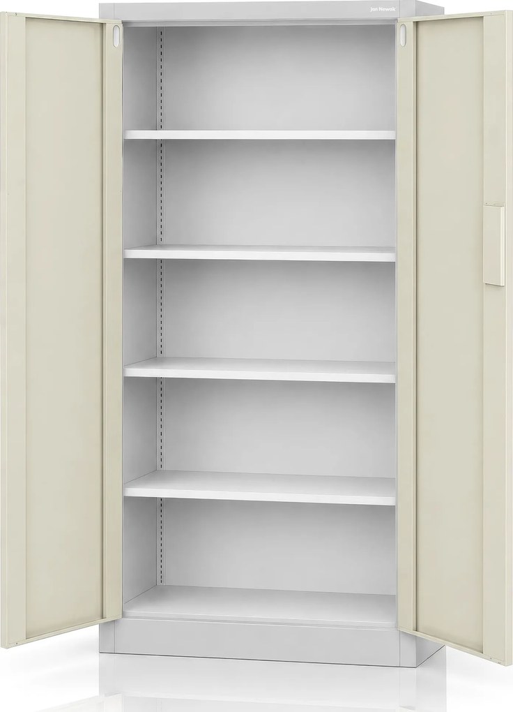 Kovová kancelářská skříň se zámkem na kód šedá, dub sonoma, 900x1850x400 mm: DANIEL Eco Design