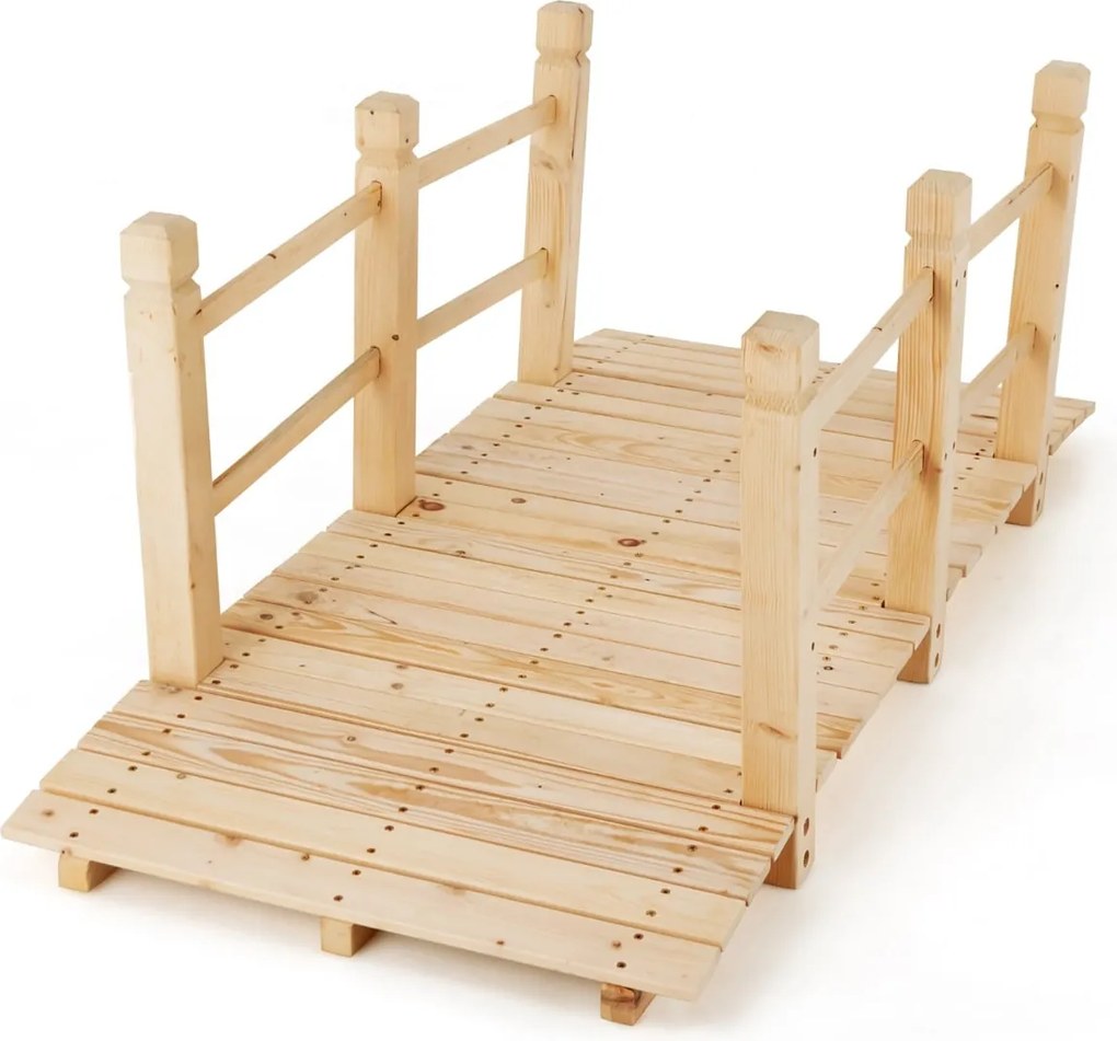 Costway Dřevěný most se zábradlím Zahradní most pojme až 100 kg Most z masivního