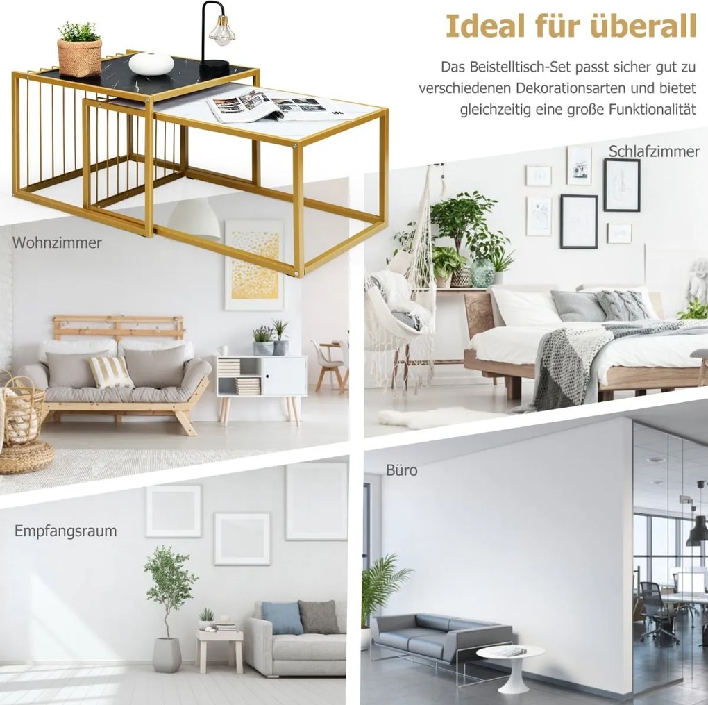 Costway 2 x odkládací stolek set hnízdící stolky mramorový moderní hnízdící