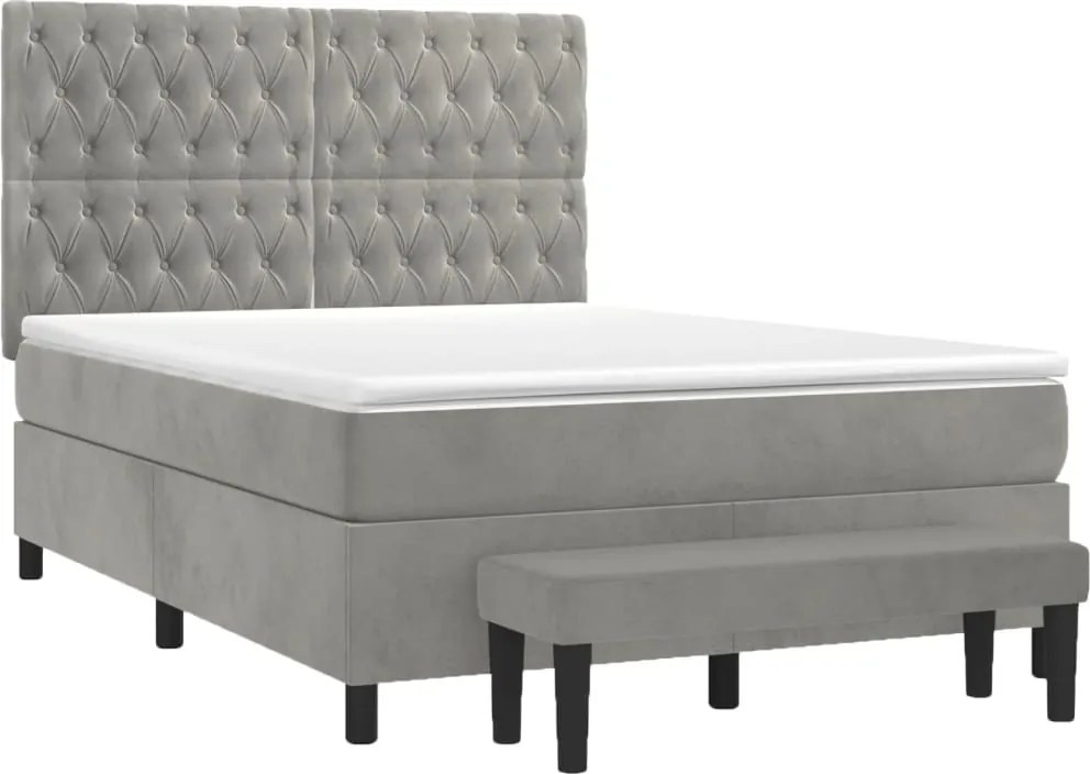 Box spring postel s matrací světle šedá 140x200 cm samet 3138025