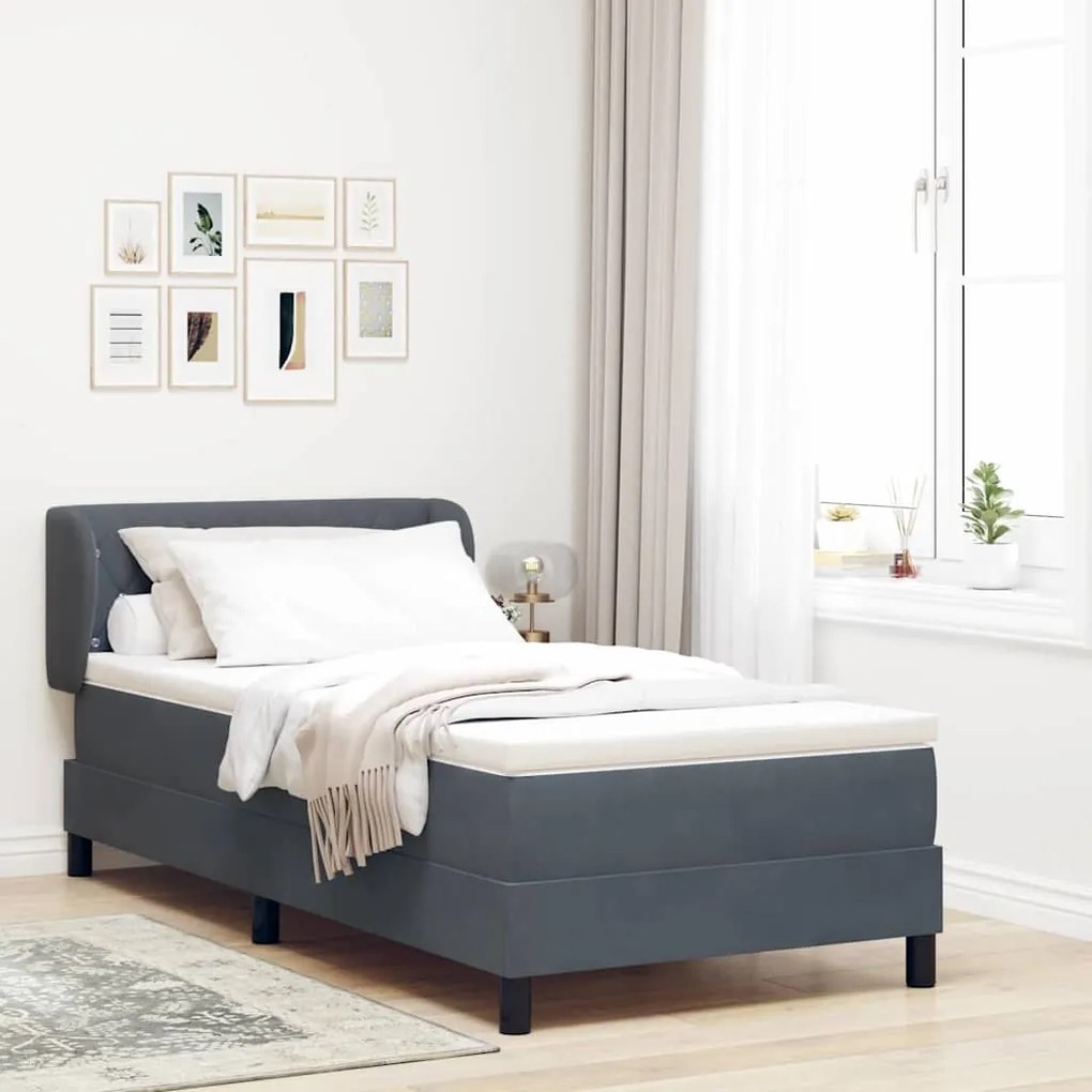Postel s boxspringem s čelo Tmavě šedá 90 x 190 cm samet 3340311